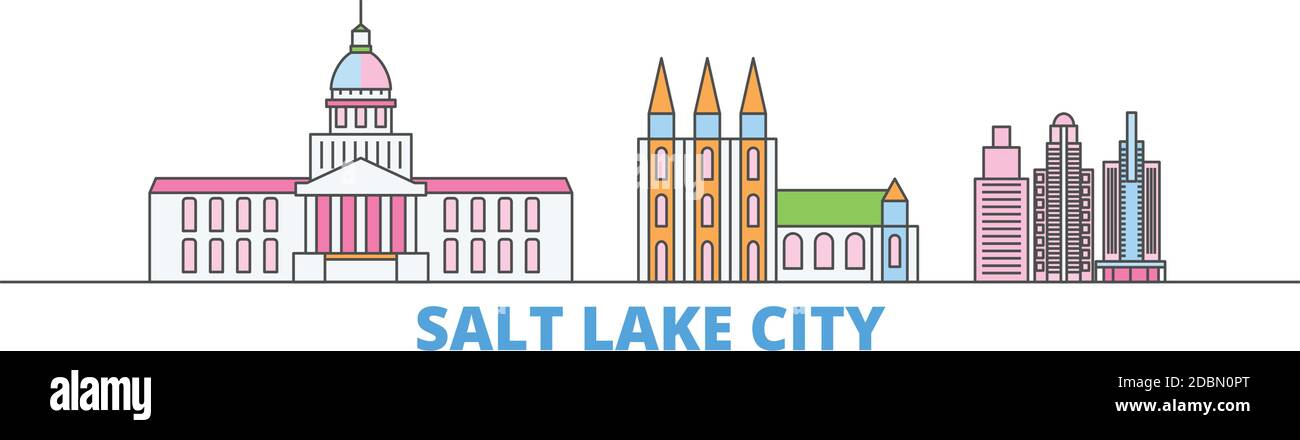 United States, Salt Lake City line cityscape, flat vector. Travel city ...