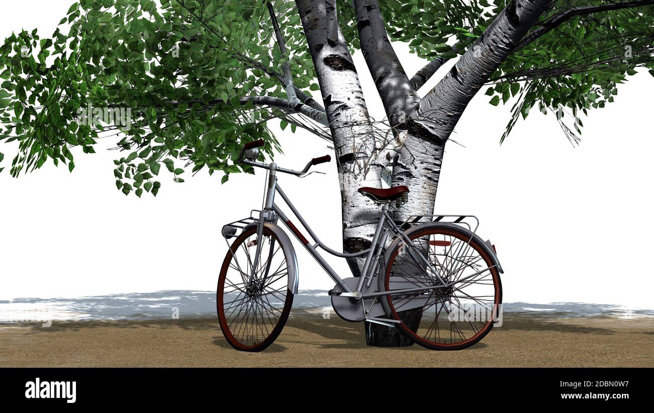 Old bike leaning against tree hi-res stock photography and images - Alamy