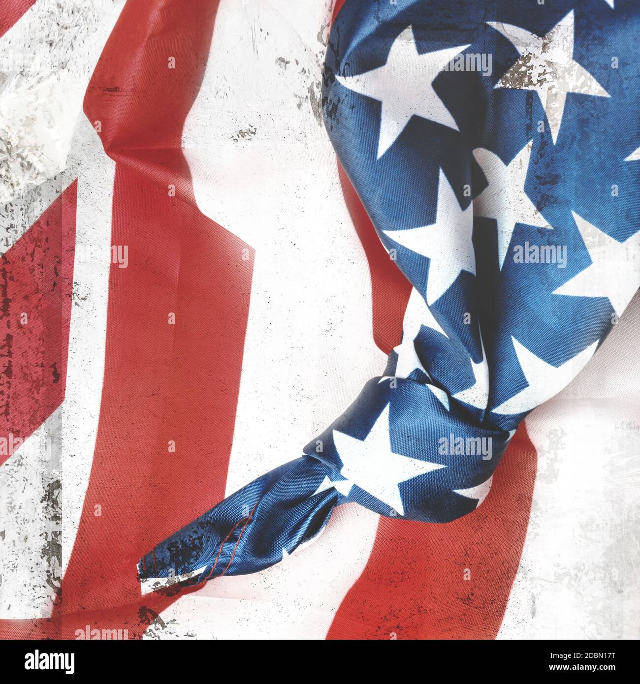 Old American flag with knot. Grungy style photo Stock Photo - Alamy