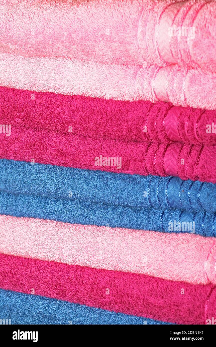 Stack of fresh soft towels in bathroom Stock Photo - Alamy