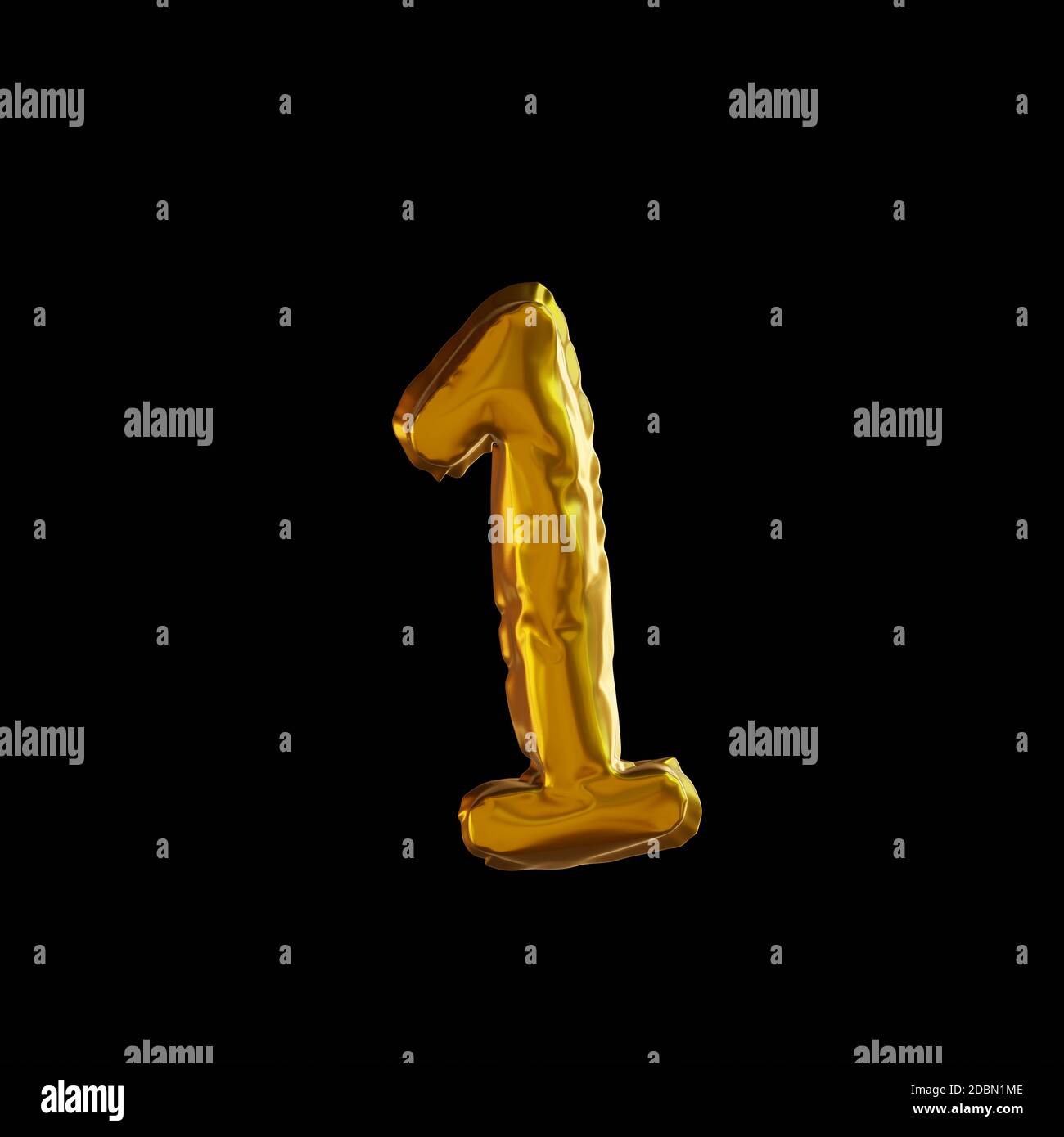 Golden Balloon Number 1, Realistic 3D Rendering on a black background ...