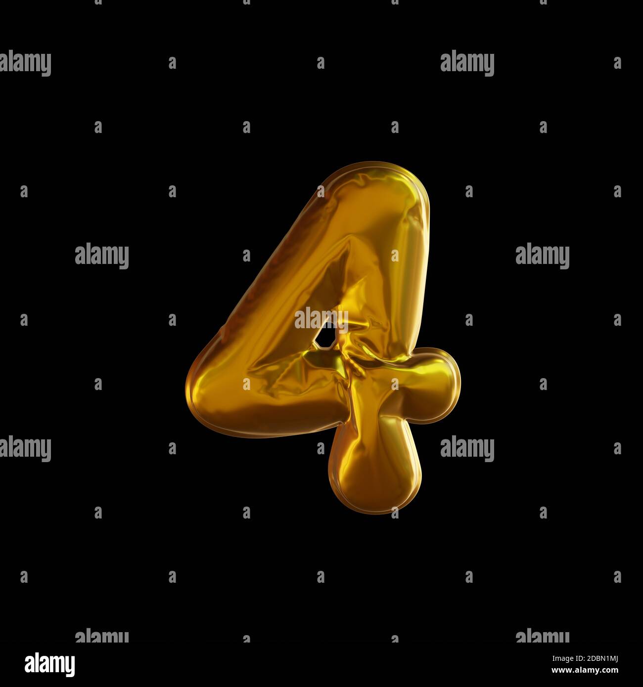 Golden Balloon Number 4, Realistic 3D Rendering on a black background ...