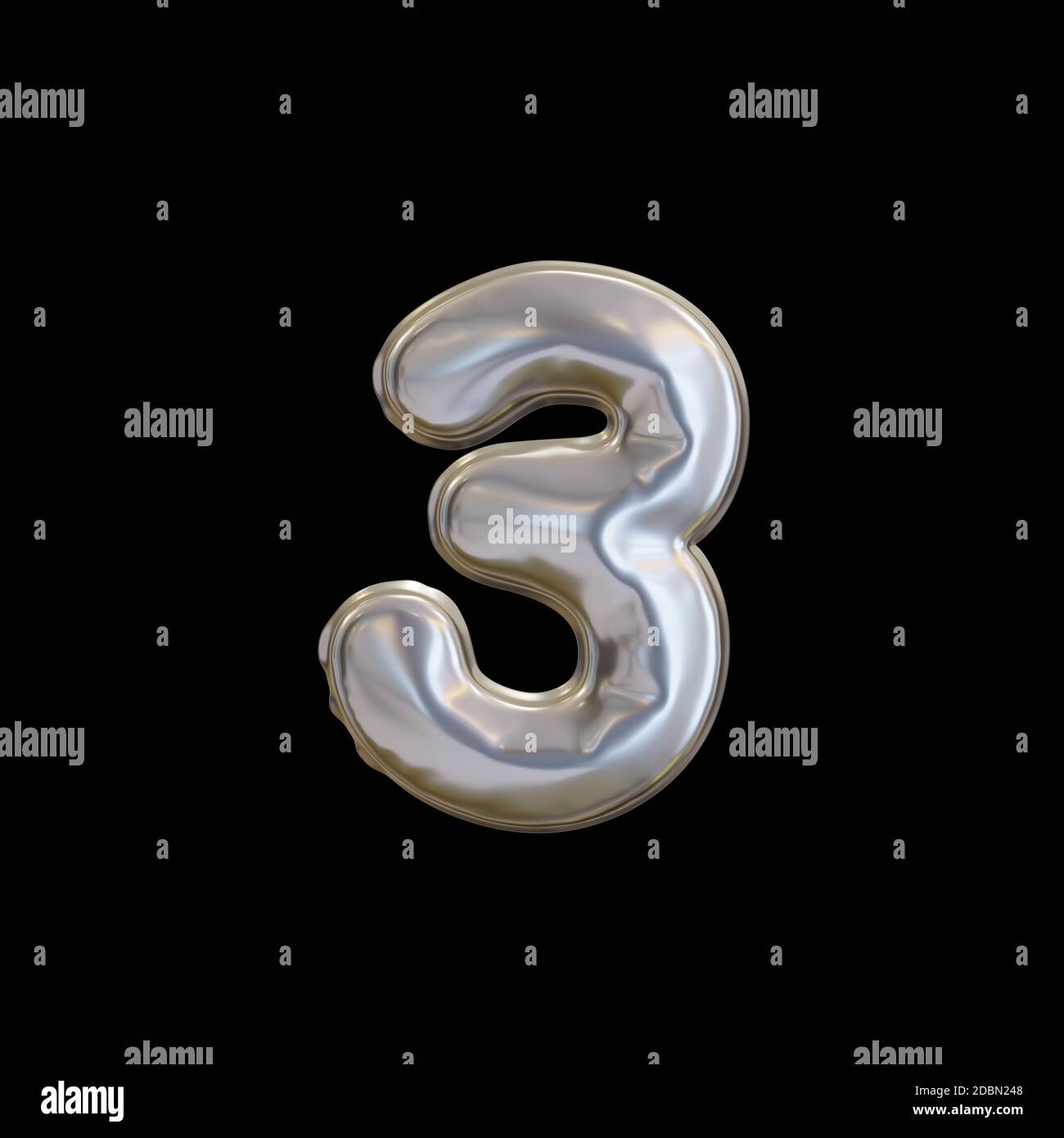 Silver Balloon Number 3, Realistic 3D Rendering on a black background ...