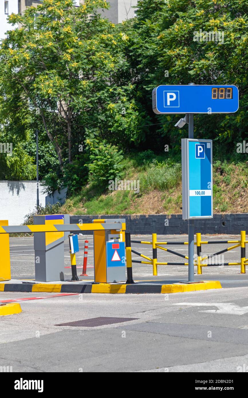 Public Parking With Blue Sign Free Space Counter Stock Photo - Alamy