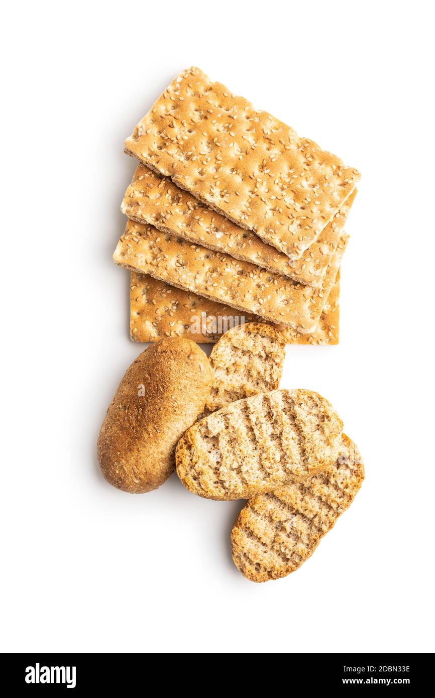 Rusk bread. Dried crispbread and knackebrot isolated on white ...