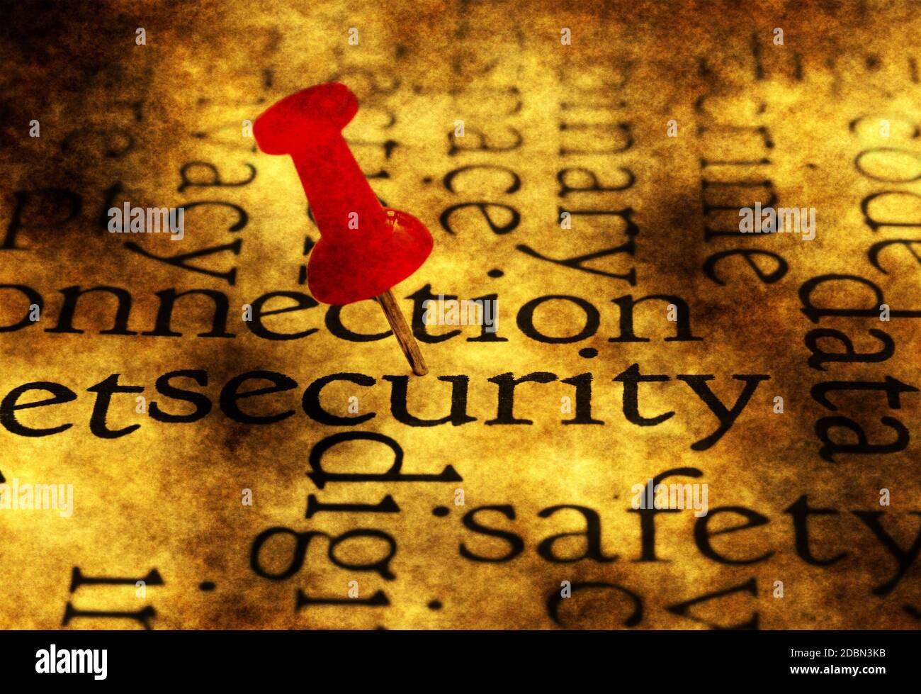 Push pin on security word cloud Stock Photo - Alamy