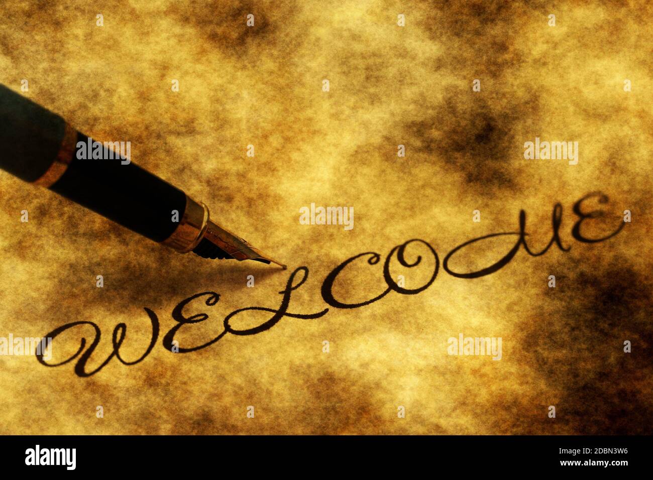 Fountain pen on welcome letter Stock Photo - Alamy