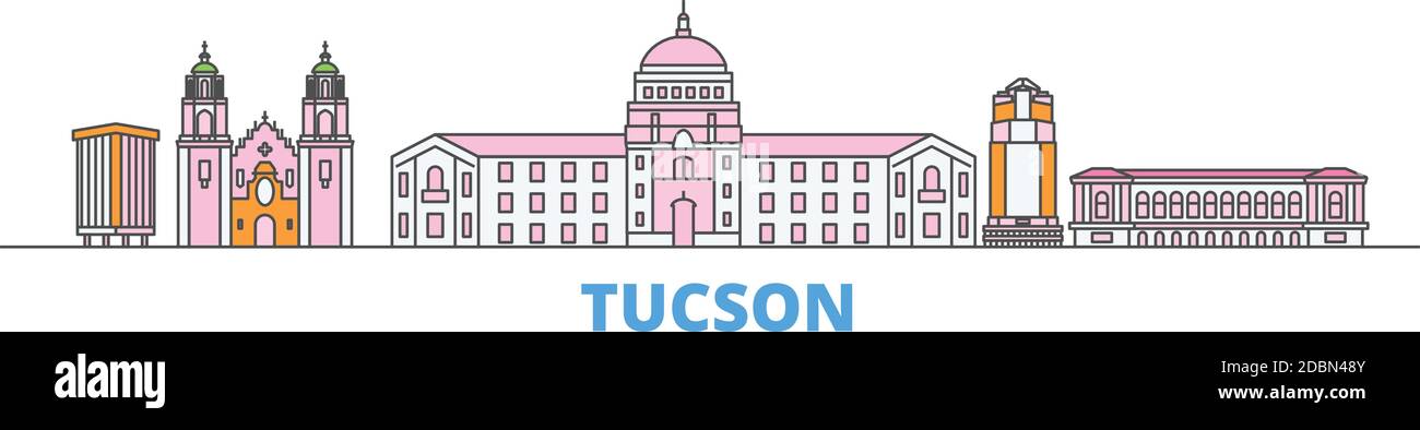 United States, Tucson line cityscape, flat vector. Travel city landmark ...