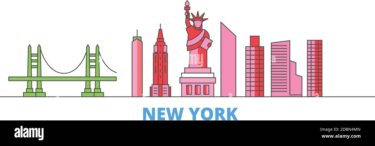 United States, New York line cityscape, flat vector. Travel city ...