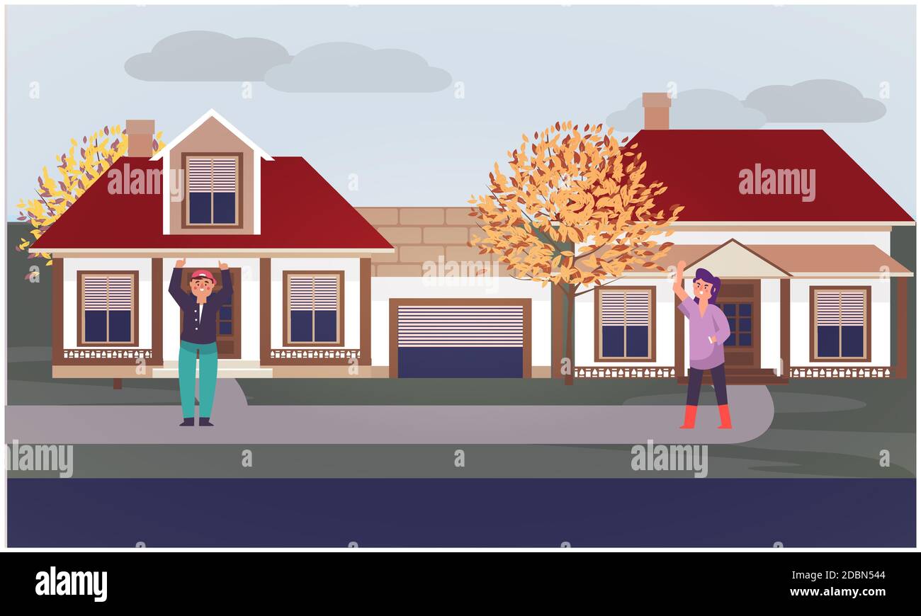 two friends are playing with each other outside the home Stock Photo ...