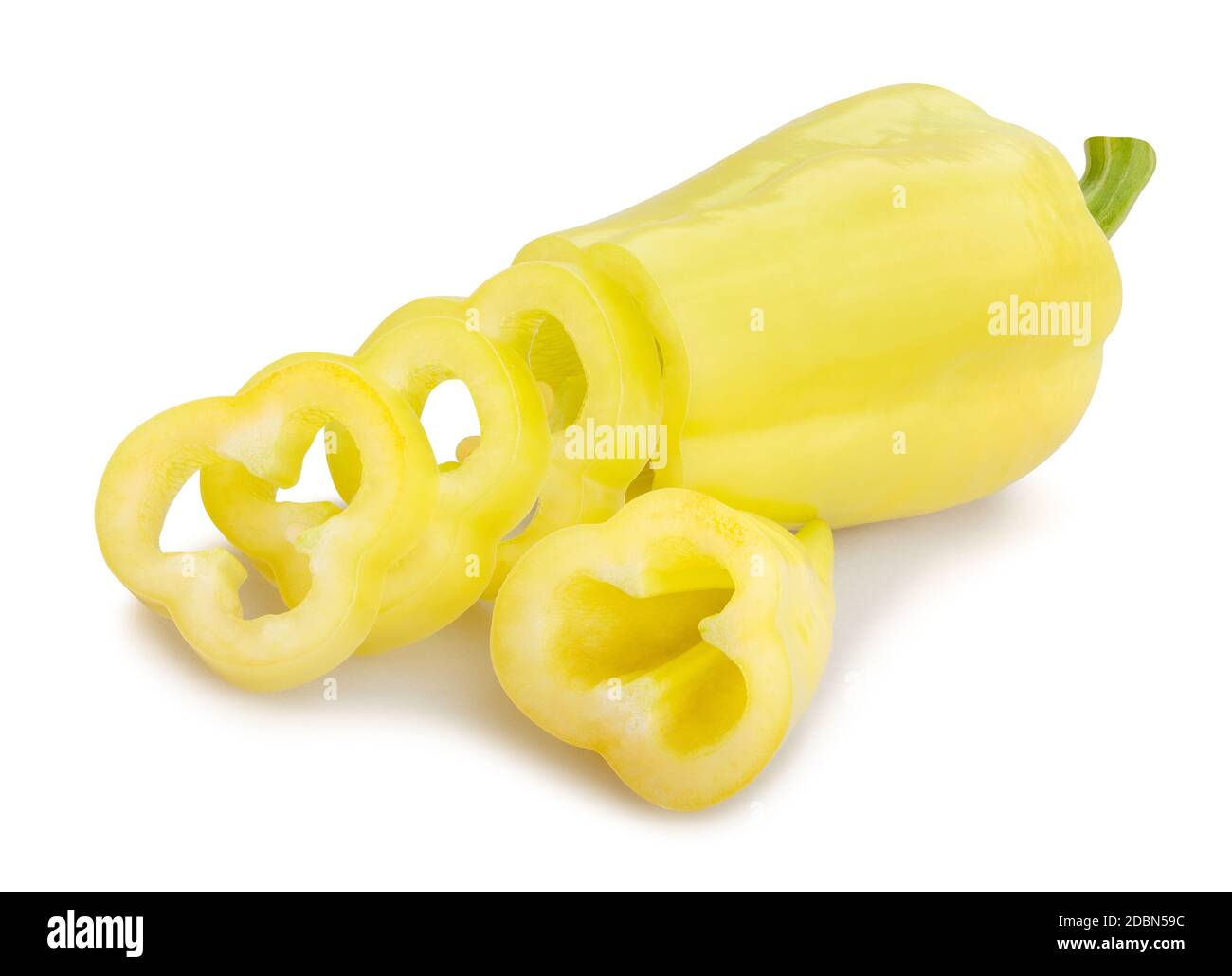 sliced long yellow pepper path isolated on white Stock Photo - Alamy