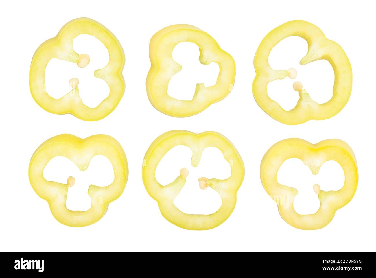 sliced long yellow pepper path isolated on white Stock Photo - Alamy
