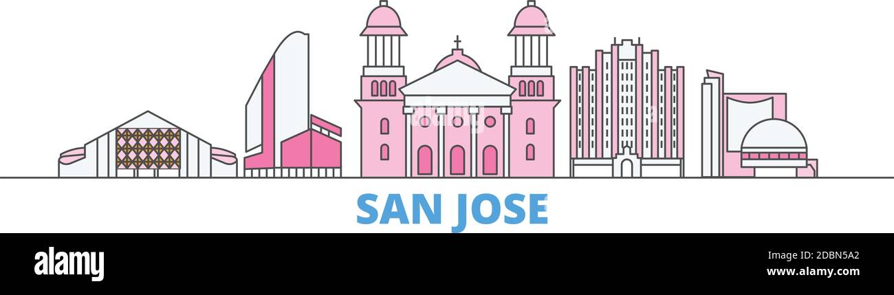 United States, San Jose line cityscape, flat vector. Travel city ...