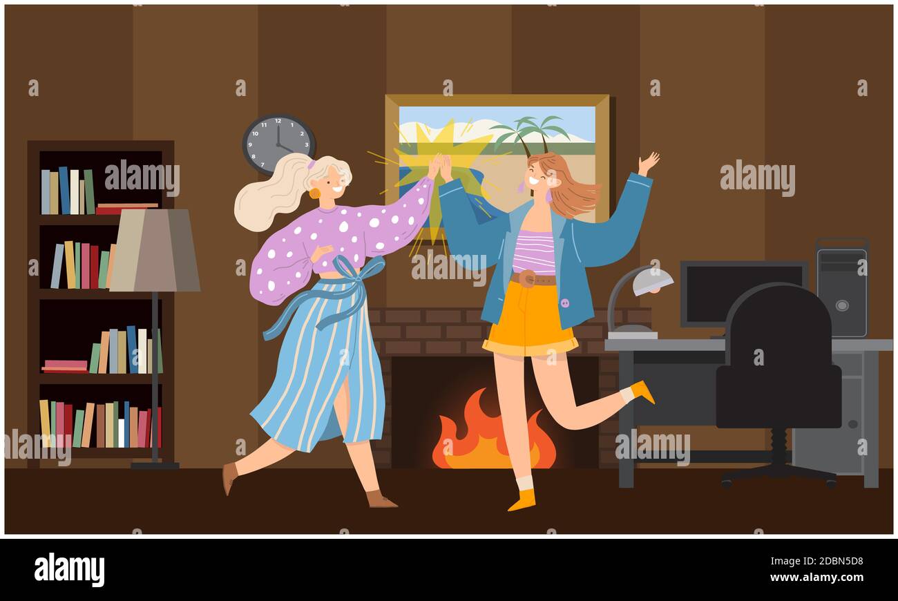 two girls are dancing at home Stock Photo - Alamy