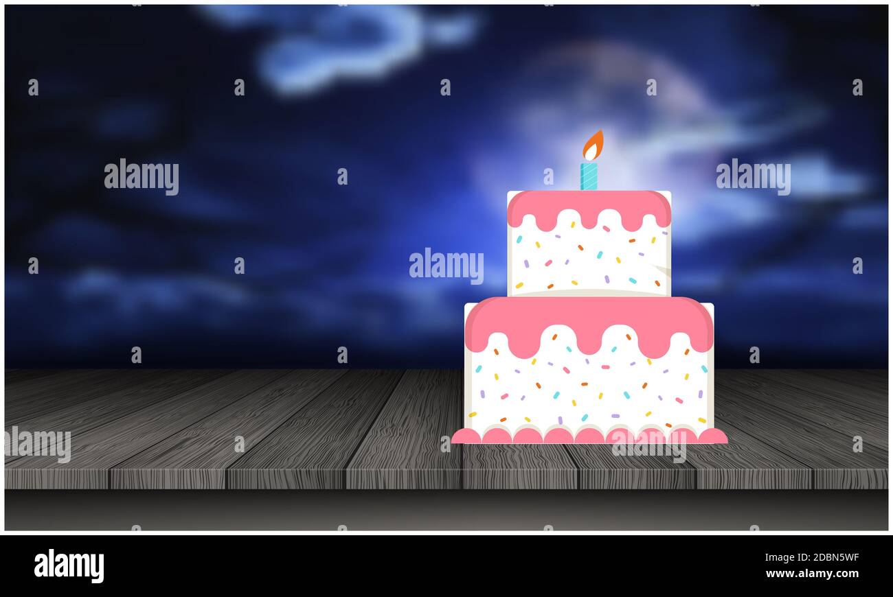 birthday cake is placed on the table at night Stock Photo - Alamy