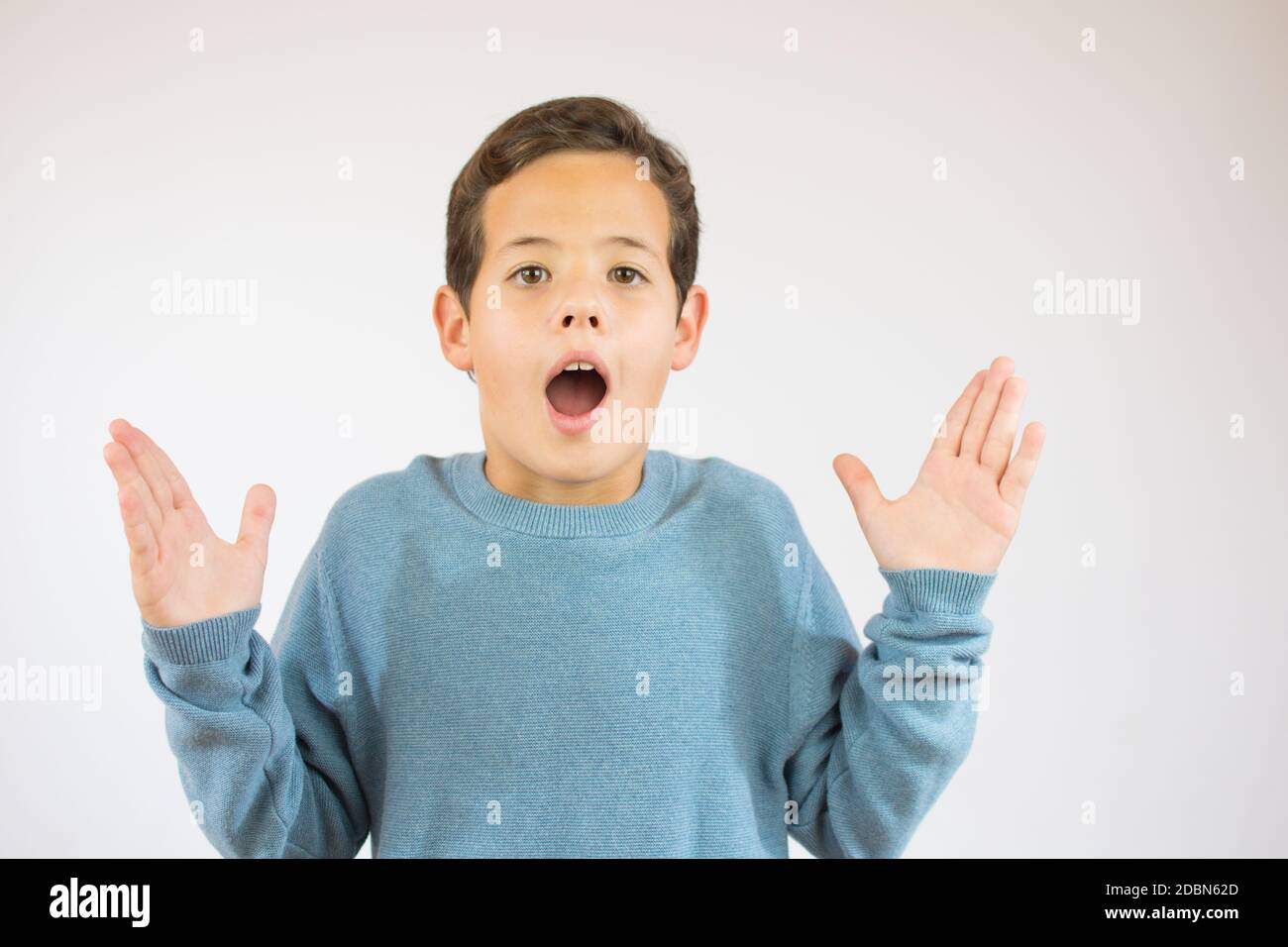 children with funny expression gesture open hand fingers isolated on ...