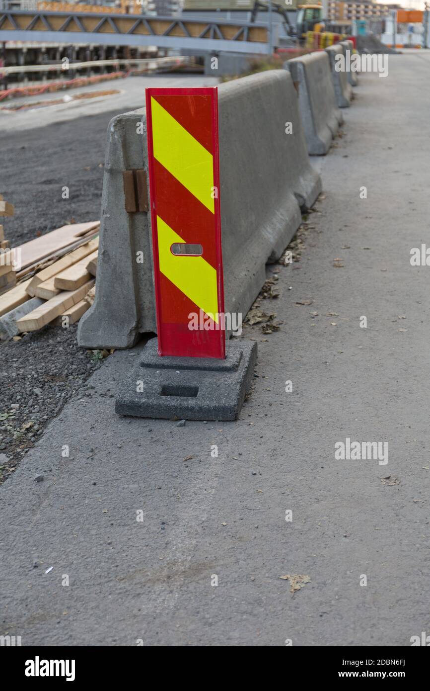 Vertical Panel Barricade Caution Sign at Construction Site Stock Photo ...