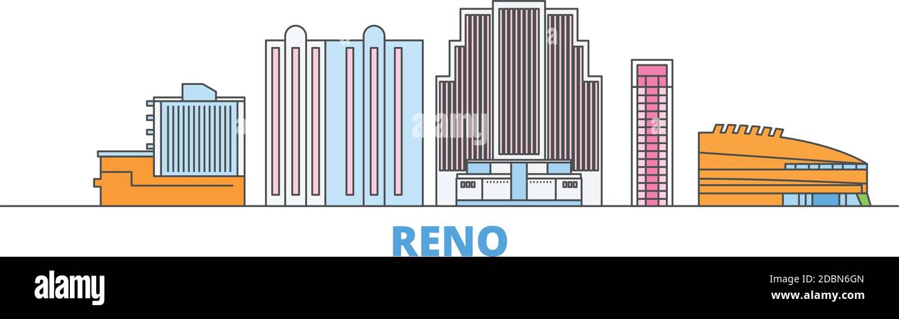 United States, Reno line cityscape, flat vector. Travel city landmark ...