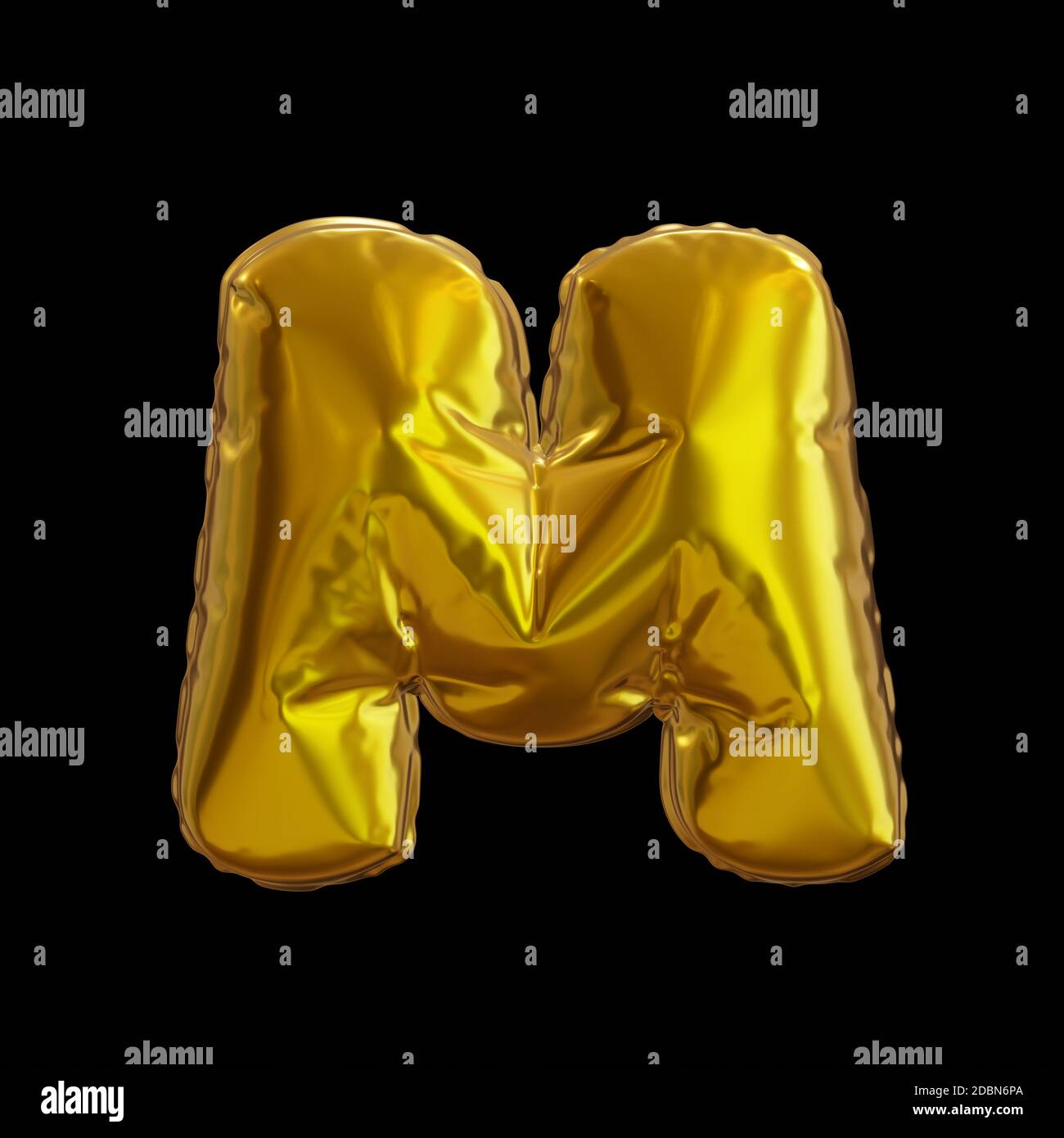 Golden Balloon Letter M, Realistic 3D Rendering on a black background ...