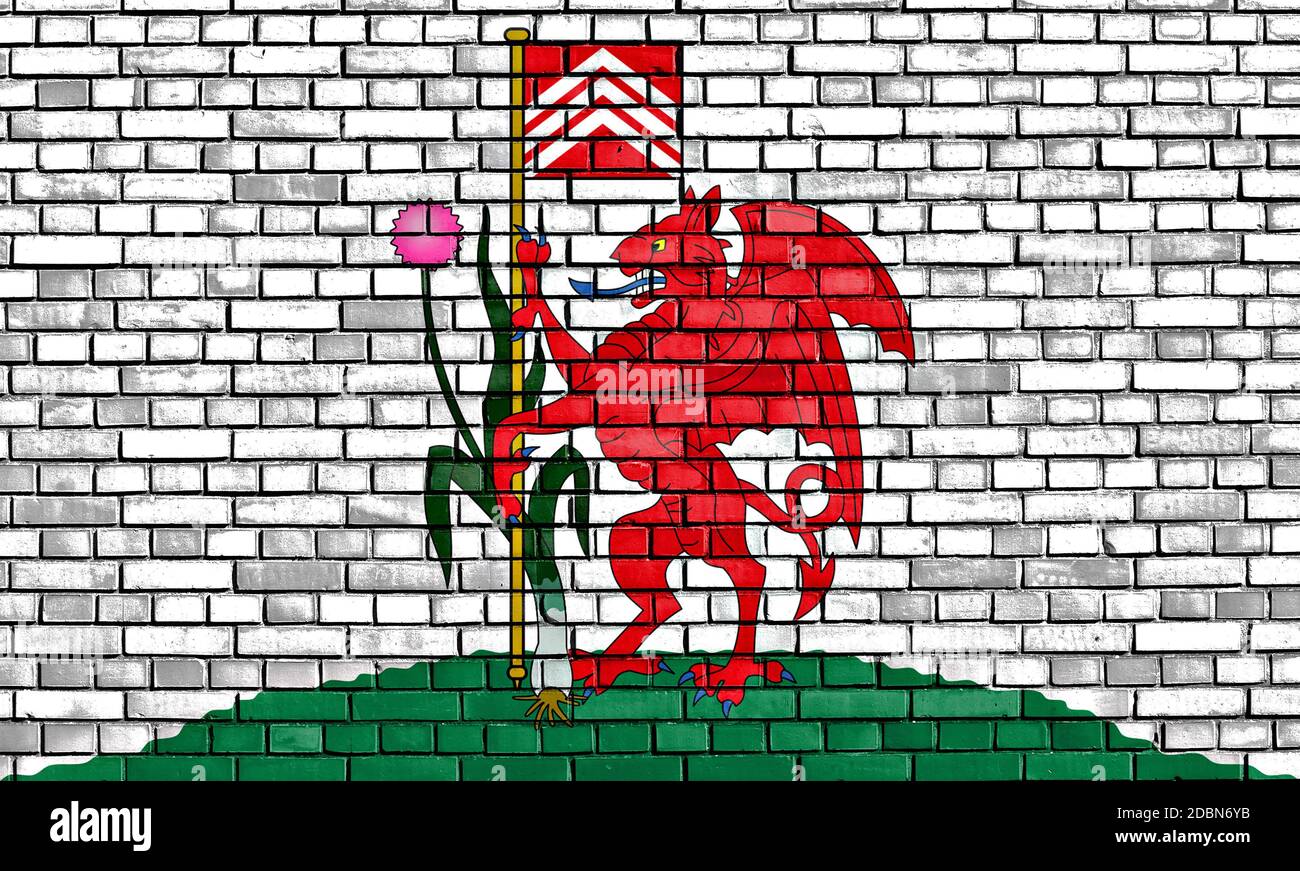 flag of Cardiff painted on brick wall Stock Photo - Alamy