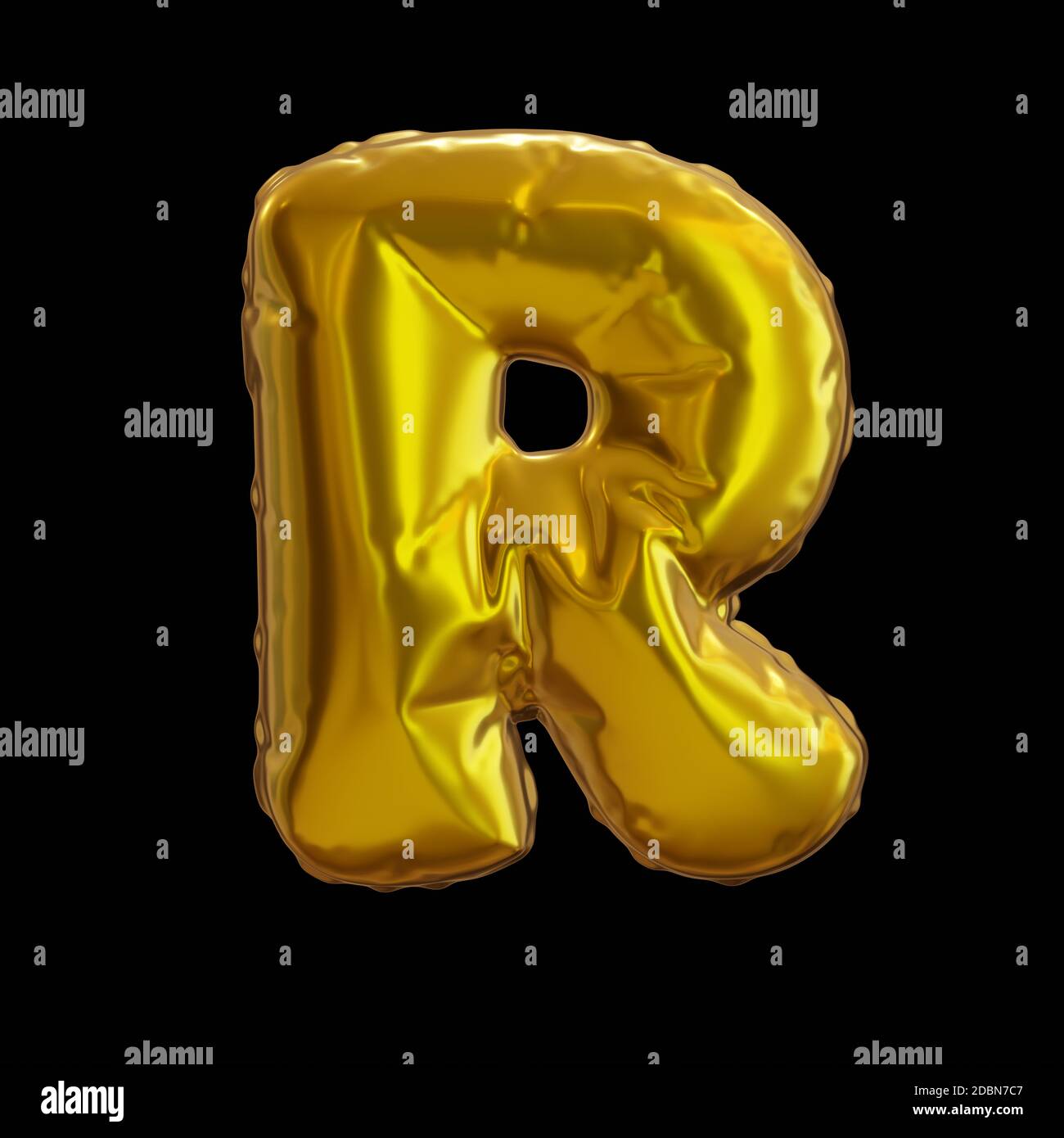 Golden Balloon Letter R, Realistic 3D Rendering on a black background ...