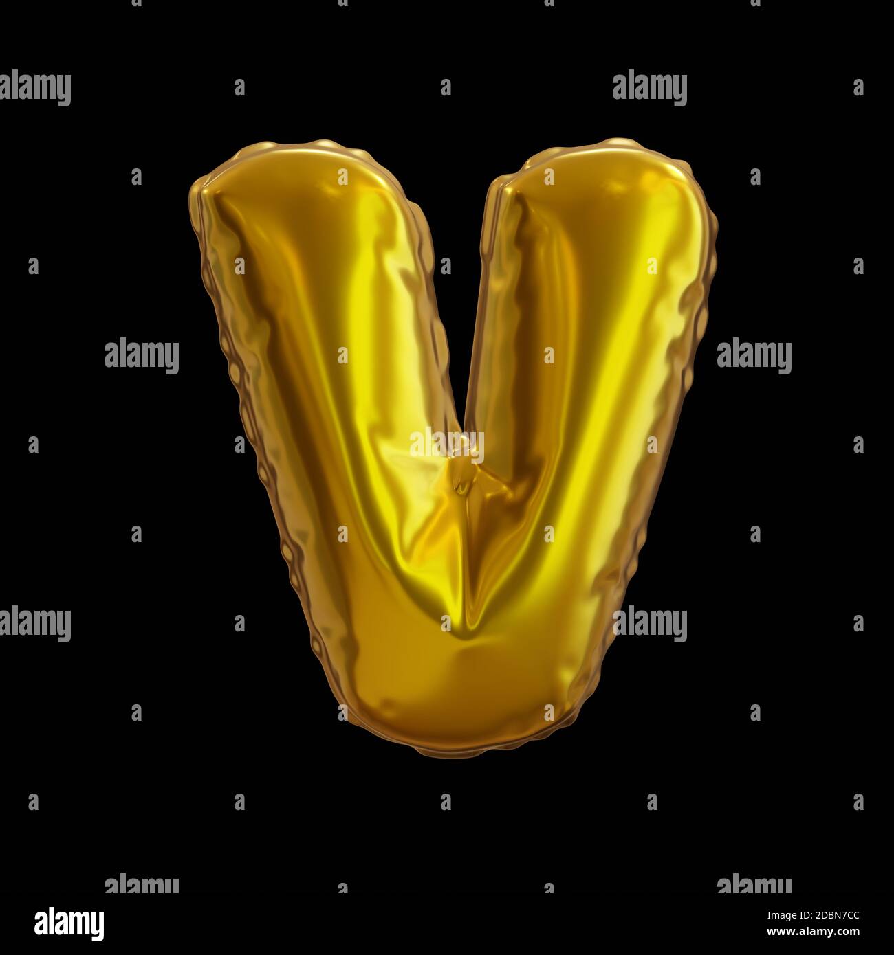 Golden Balloon Letter V, Realistic 3D Rendering on a black background ...