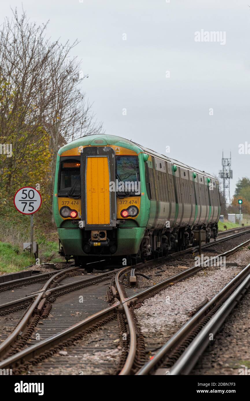 a southern railways train service going over a set of points on the ...