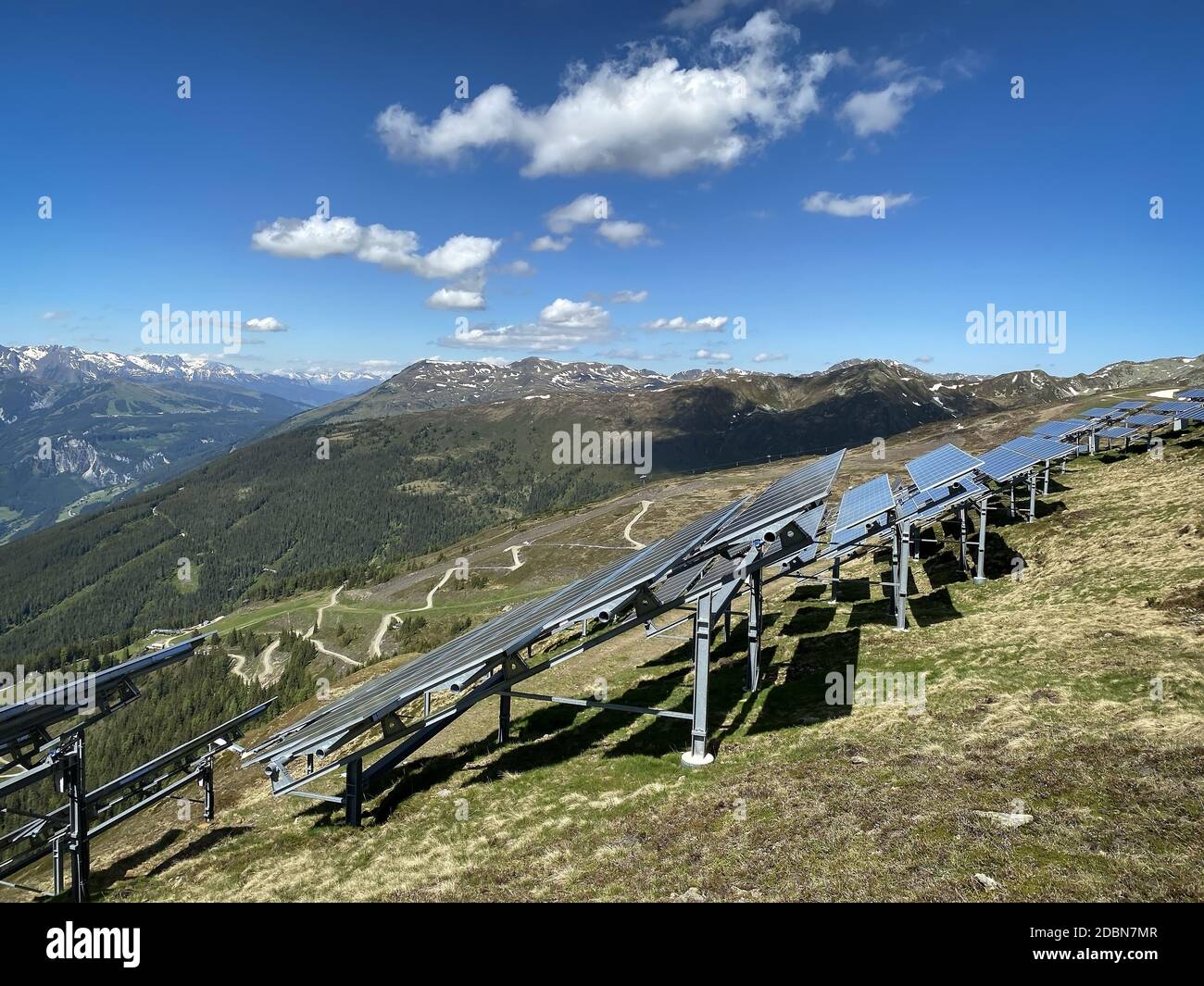 Solar Panel European Alps, high altitude landscape with alternative ...
