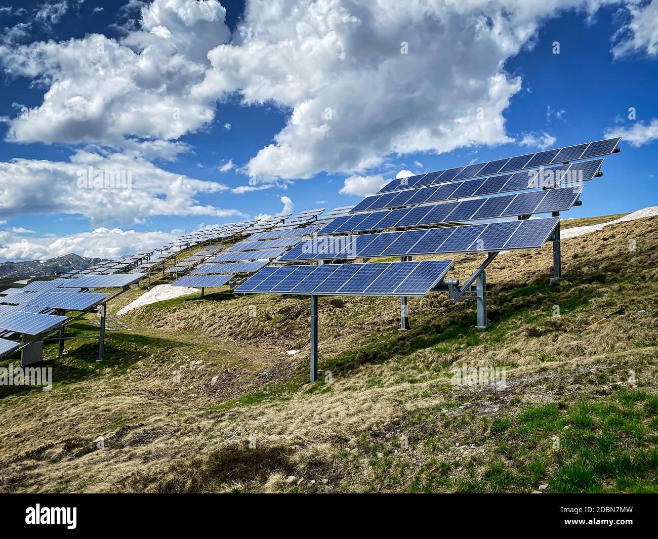 Solar Panel European Alps, high altitude landscape with alternative ...