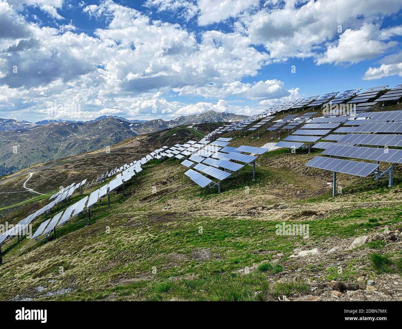 Solar Panel European Alps, high altitude landscape with alternative ...