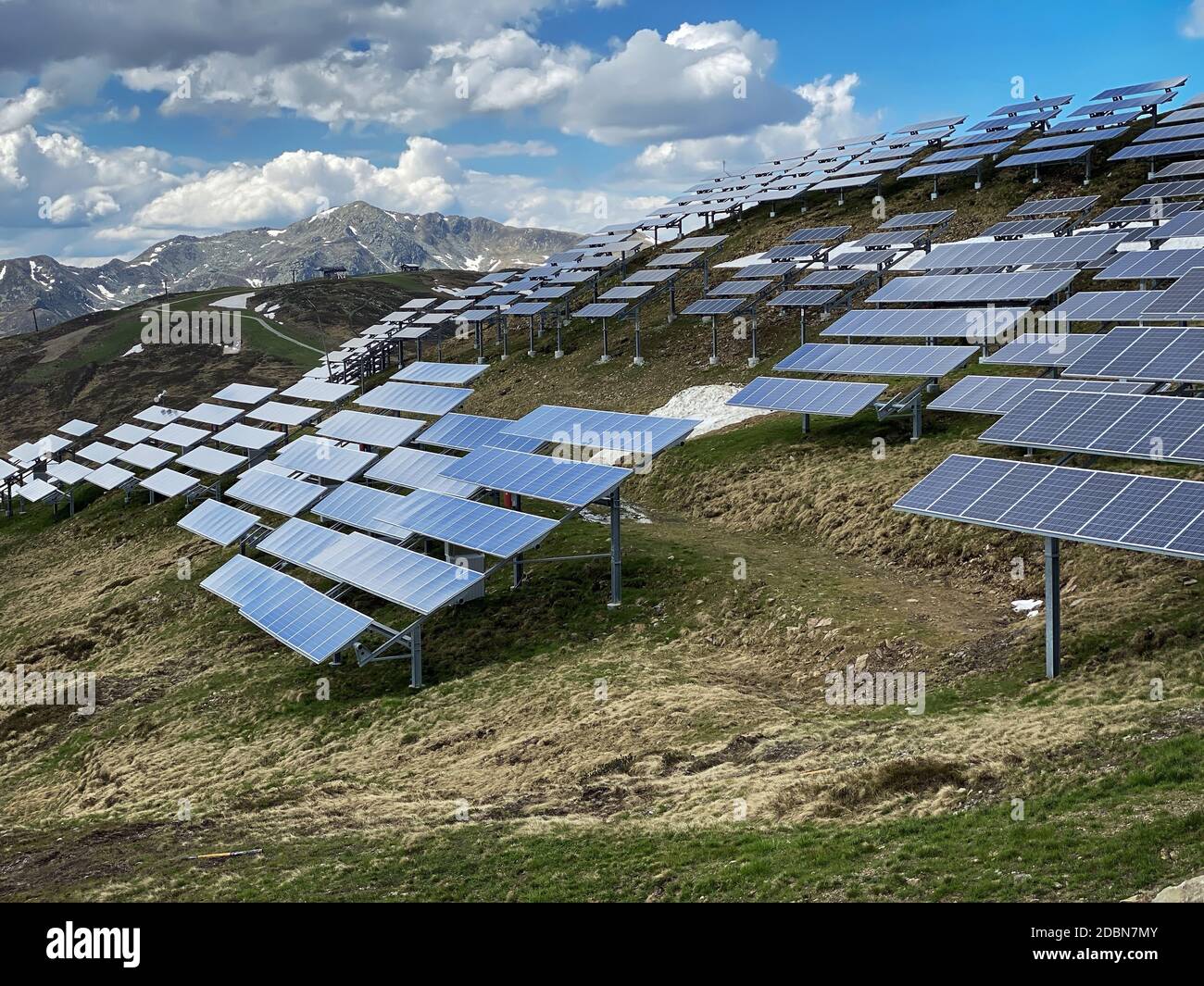 Solar Panel European Alps, high altitude landscape with alternative ...