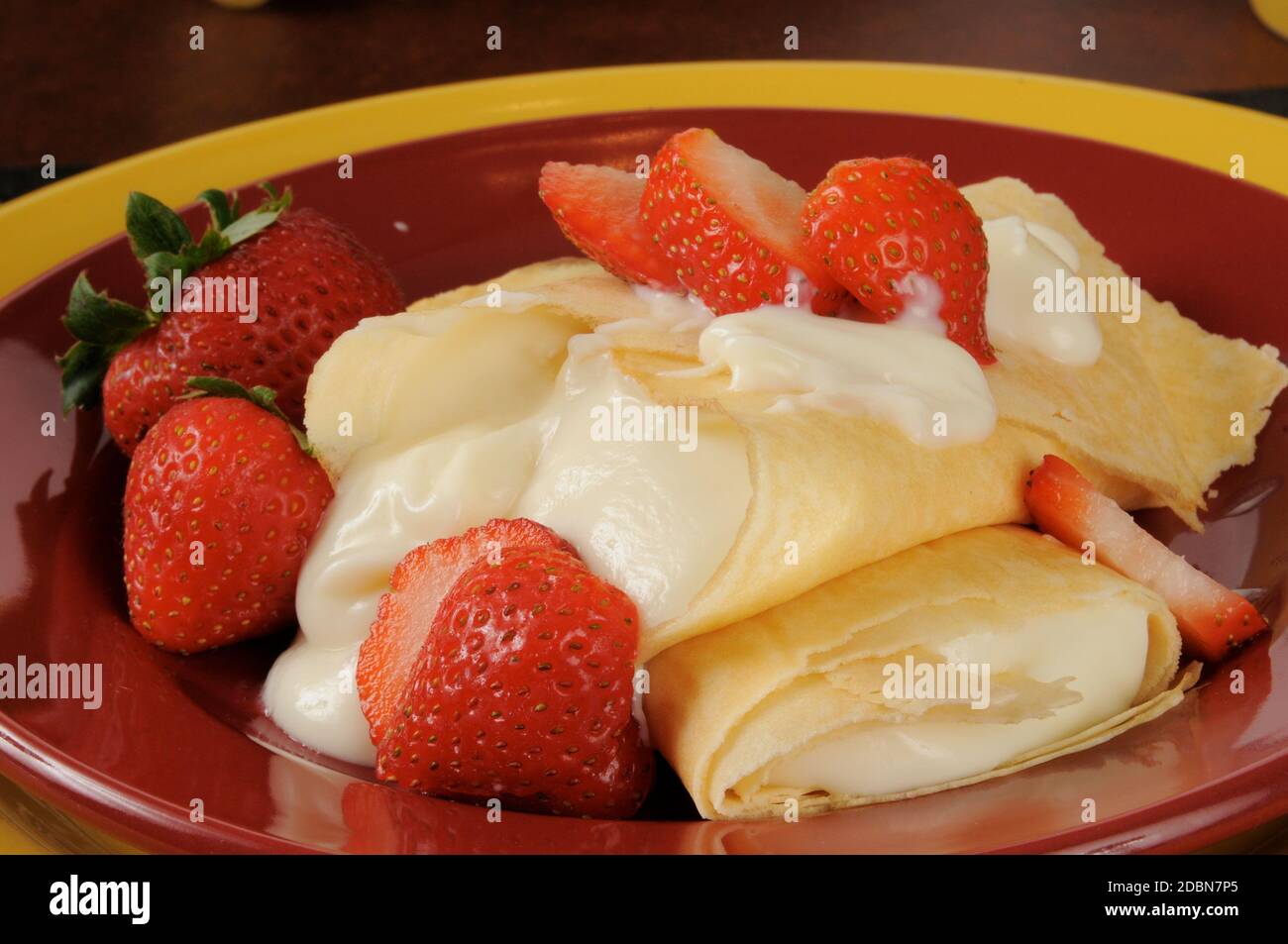 French style crepes with strawberries, blueberries and vanilla custard ...