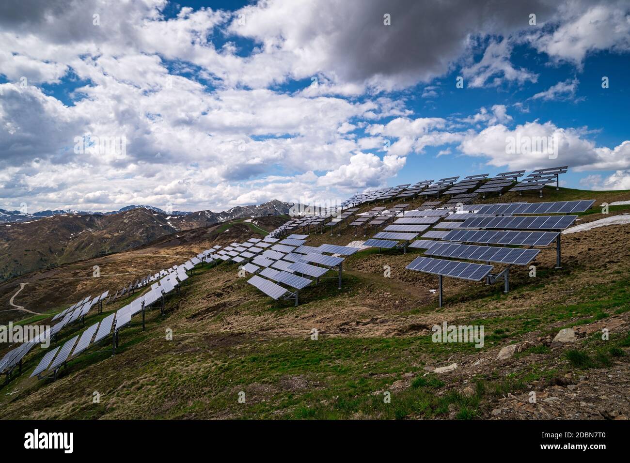 Solar Panel European Alps, high altitude landscape with alternative ...