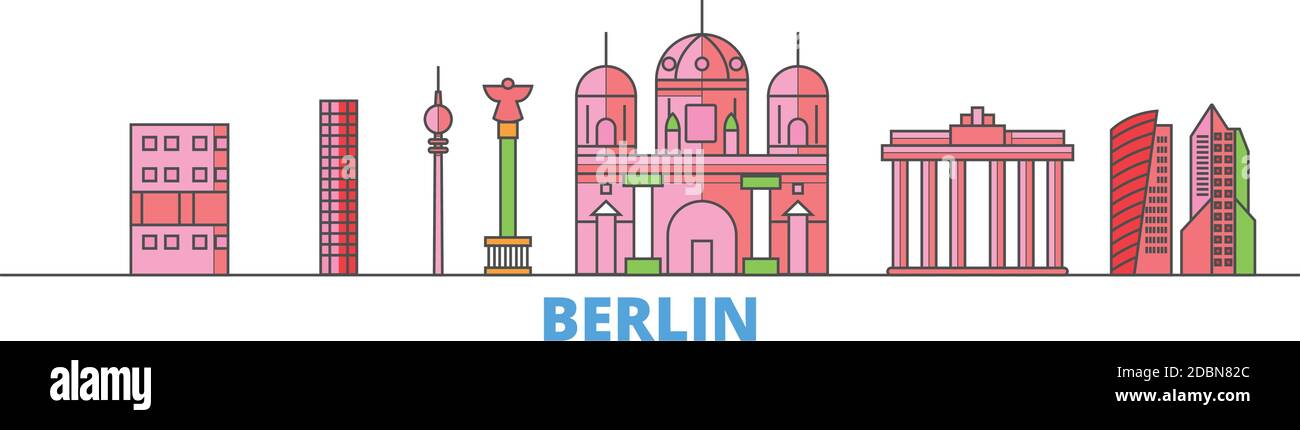 Germany, Berlin City line cityscape, flat vector. Travel city landmark ...