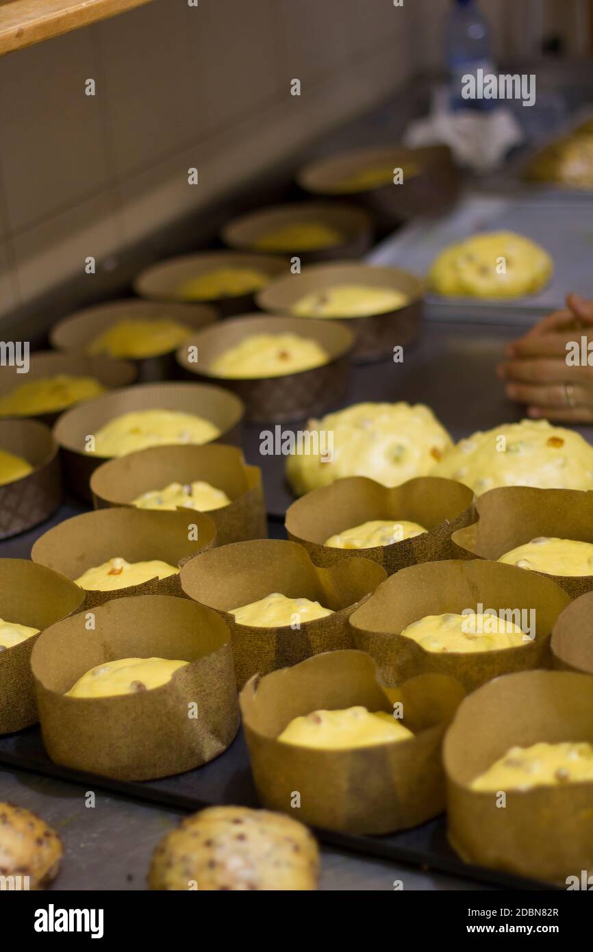 The making of italian traditional Christmas dessert, panettone, made ...