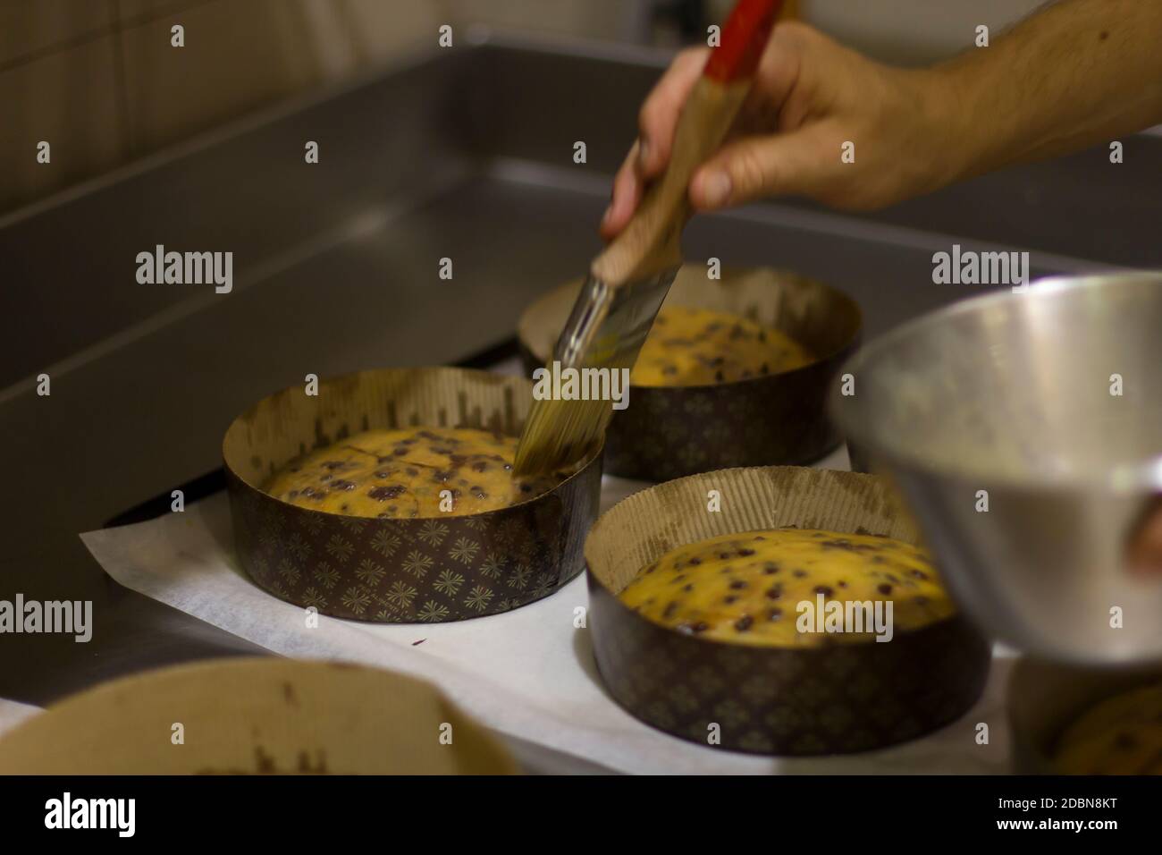 The making of italian traditional Christmas dessert, panettone, made ...