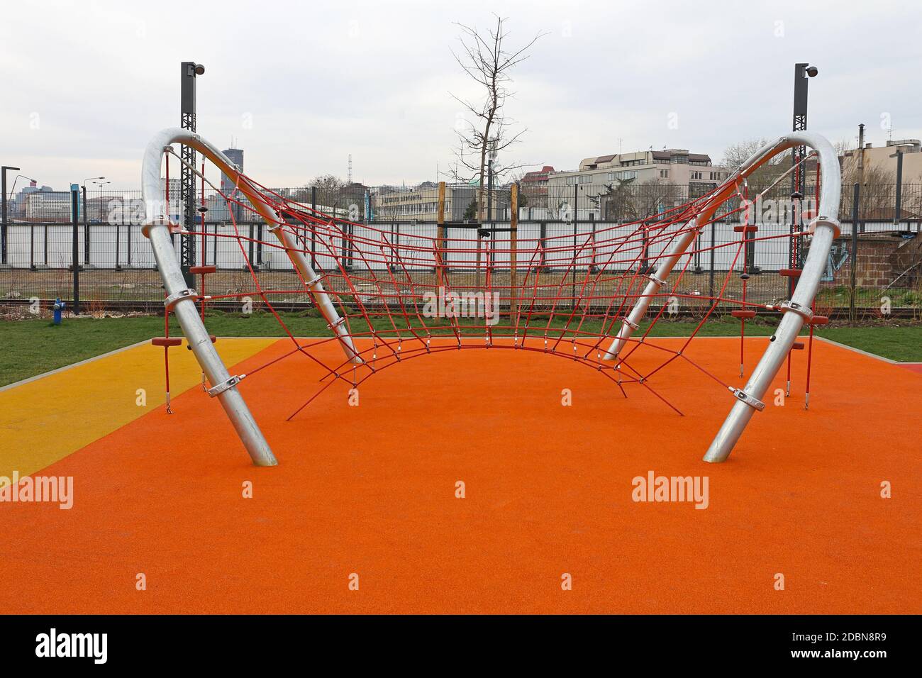 Climbing Net at Orange Playground For Children Stock Photo - Alamy
