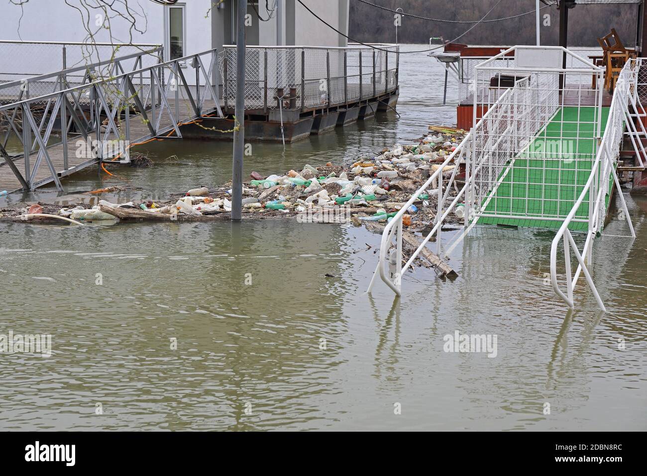 Big Floods at Danube River Bad Pollution Debris Stock Photo - Alamy
