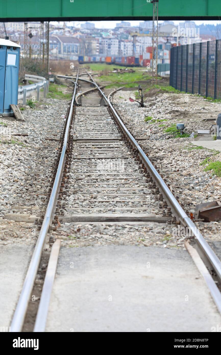 Rails Under Bridge Railway With Turnout Switch Stock Photo - Alamy