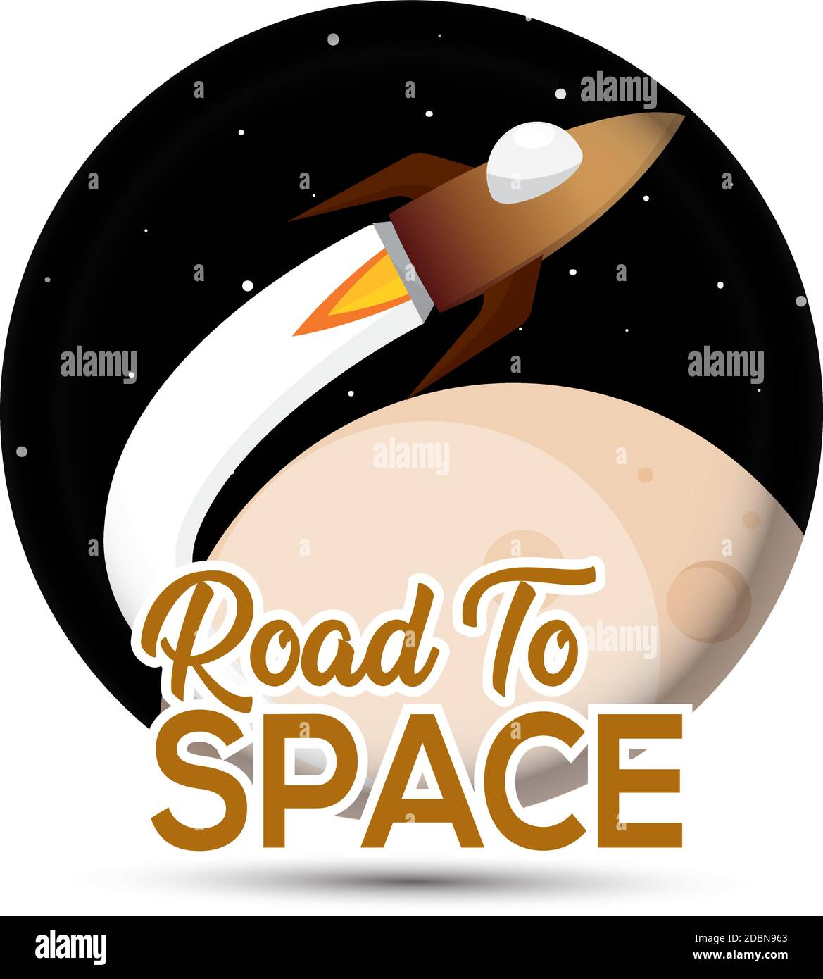 Isolated Space rocket fly in the moon logo road to space icon - Vector ...