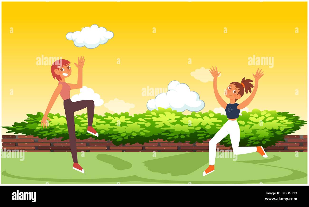 girls are dancing in the garden Stock Photo - Alamy