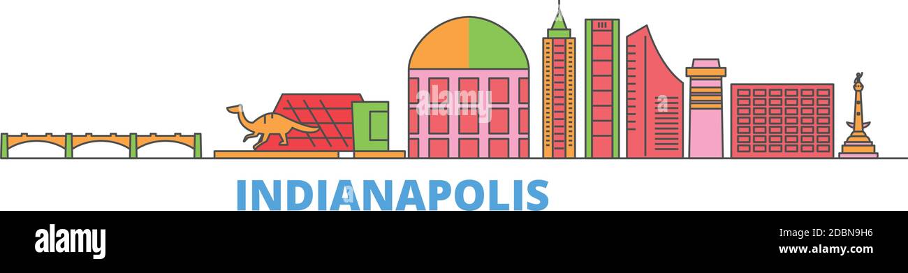 United States, Indianapolis line cityscape, flat vector. Travel city ...