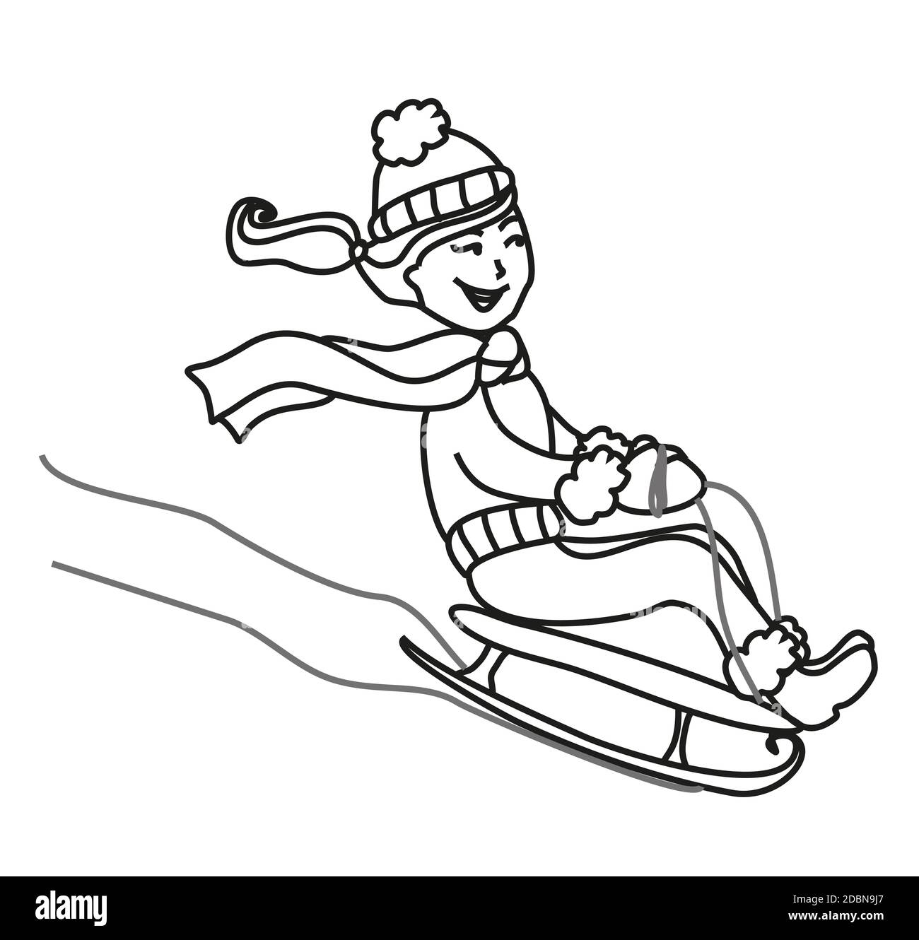 Girl Sledding Coloring Pages