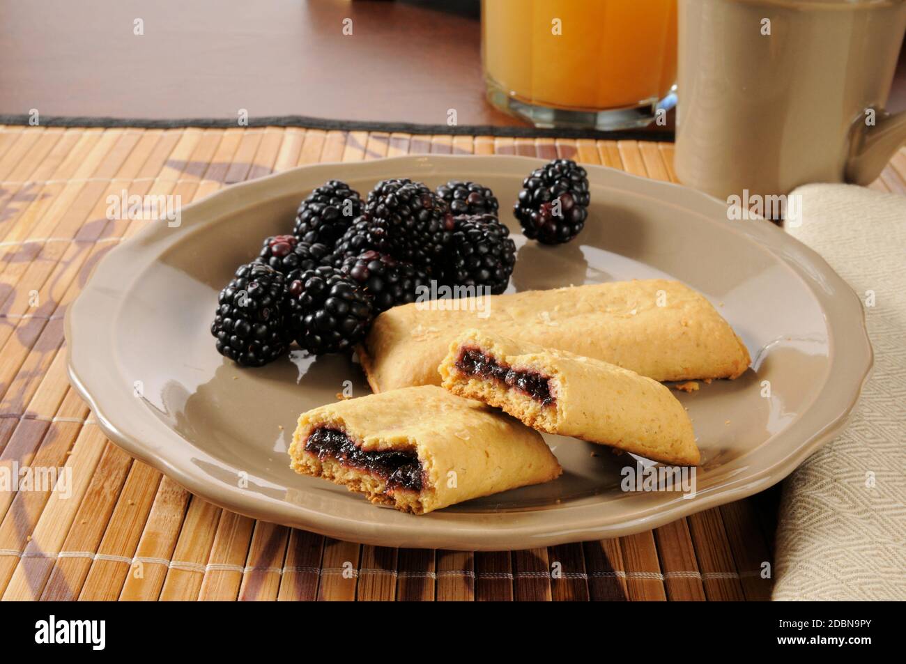 High fiber breakfast bars with fresh blackberries Stock Photo - Alamy