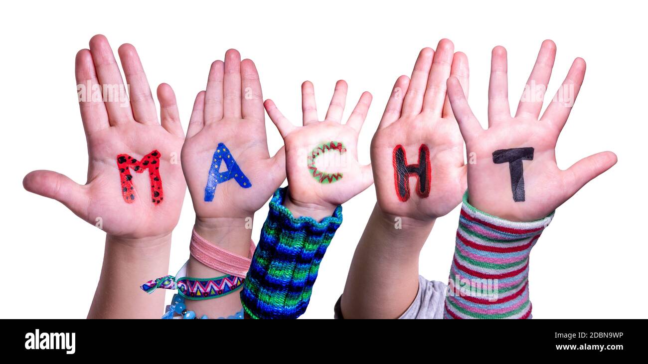 Children Hands Building Colorful German Word Macht Means Power. White ...