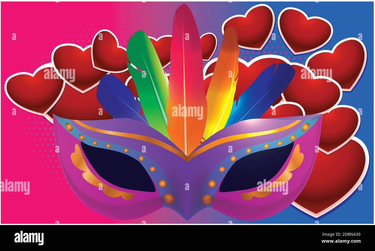 a carnival masquerade party mask with lots of love and hearts Stock ...