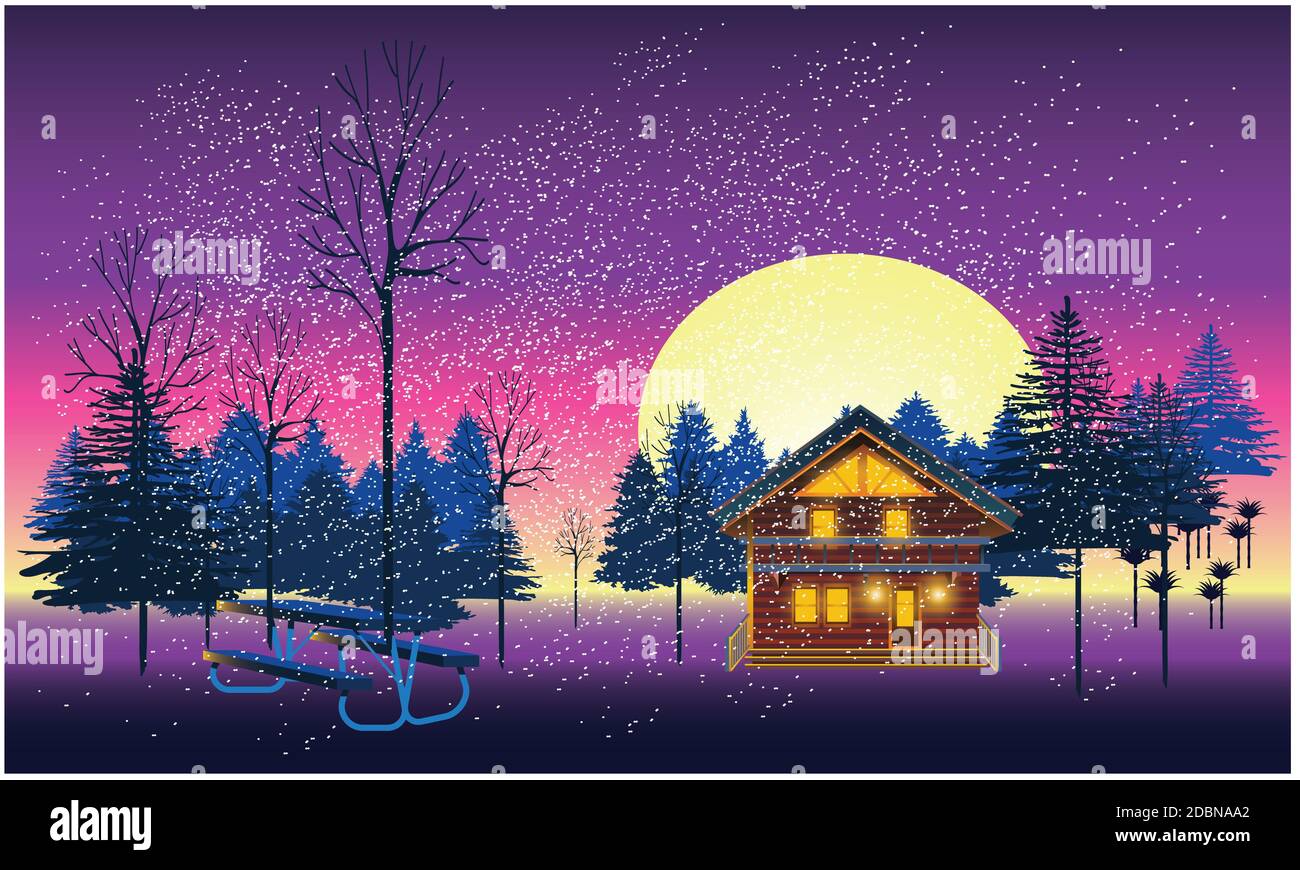 House night on snow Cut Out Stock Images & Pictures - Alamy