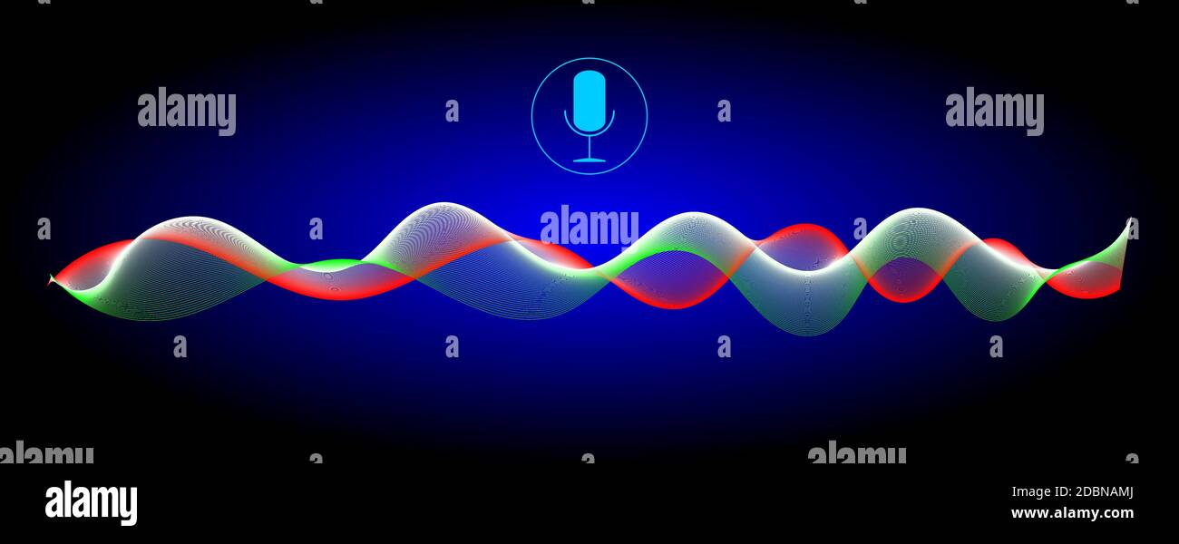 Voice Recognition with a microphone and sound waves â€“ illustration ...