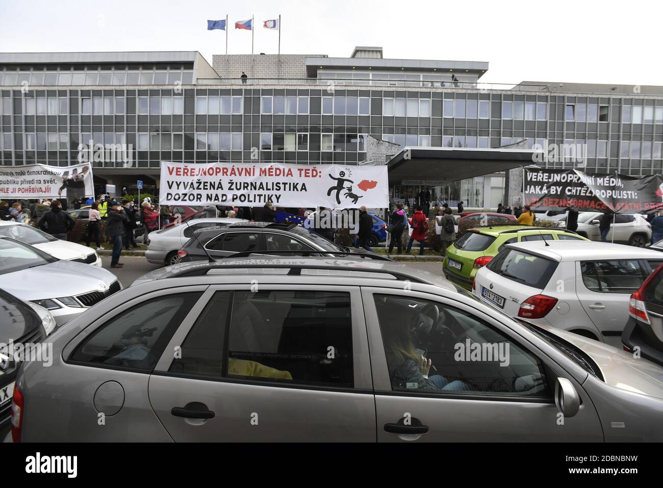 Prague, Czech Republic. 17th Nov, 2020. Dozens of people in cars and in ...