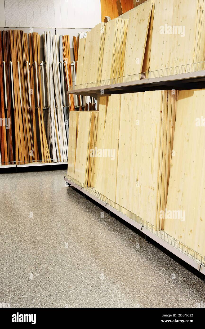 Interior of warehouse for wooden building material Stock Photo - Alamy